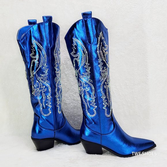 Mata Shoes | Shoes | Razzle Metallic Blue Country Western Cowgirl Knee ...